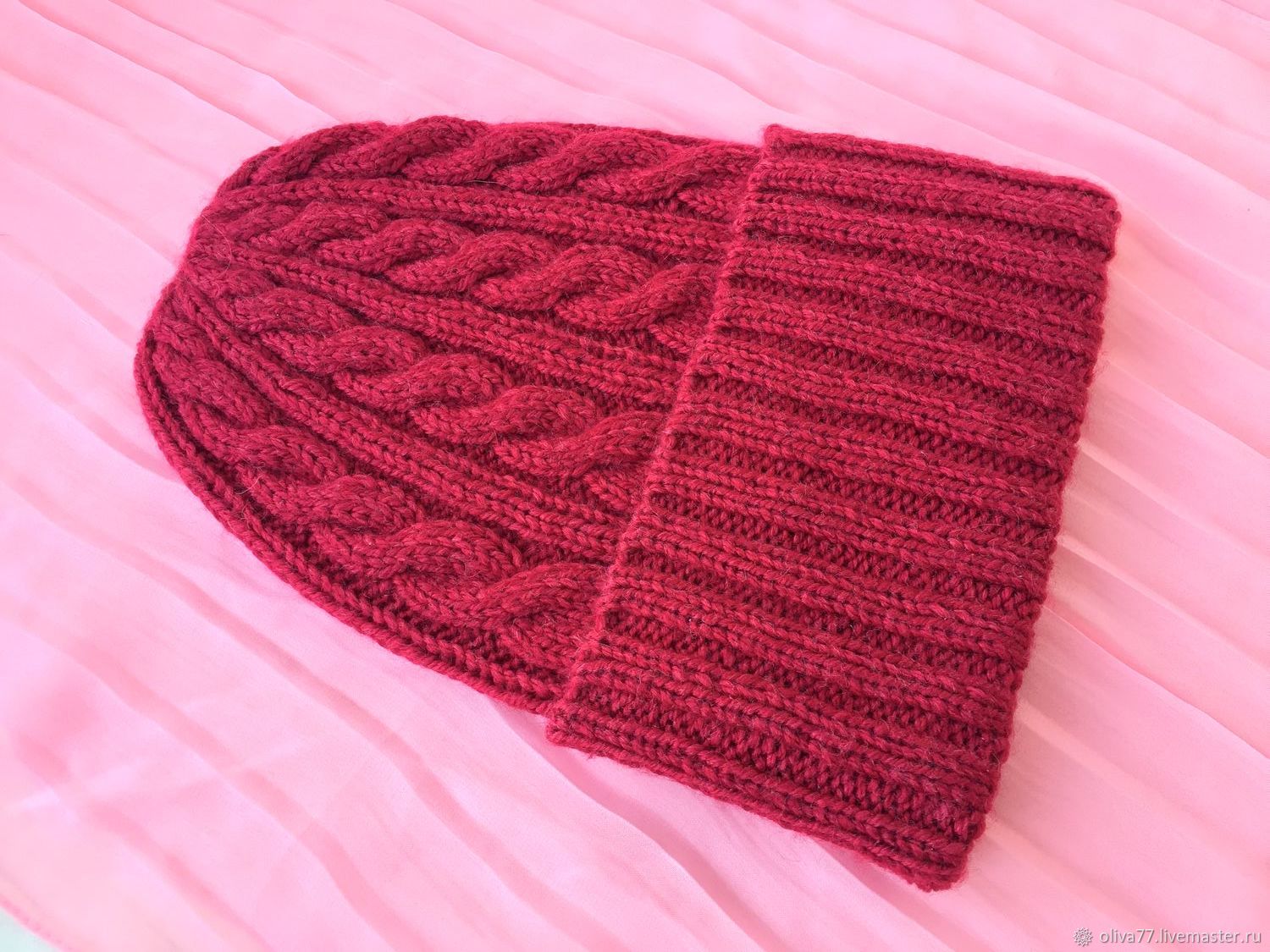 Шапки: шапка осень вязаная женская с отворотом вишневая купить в интернет-магазине Ярмарка ...