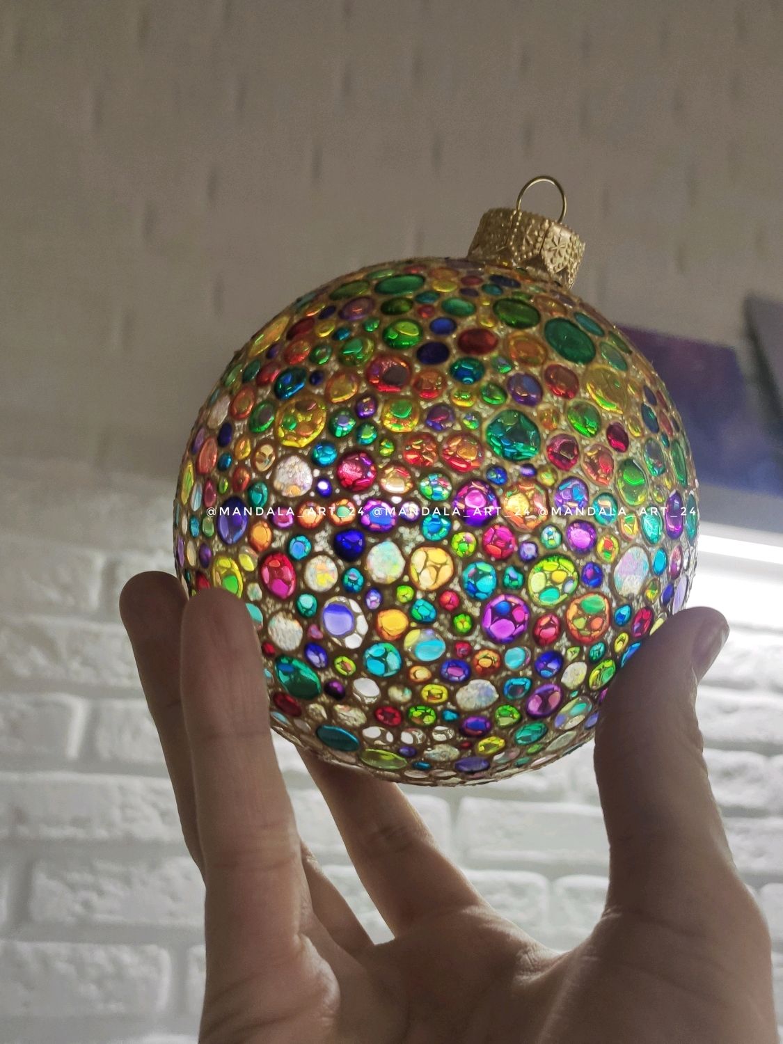 Шар ёлочный новогодний стеклянный,витражная роспись подарок. Радуга в ...