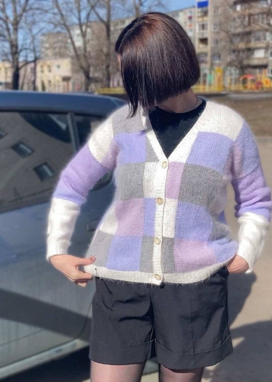 Кардиган пушистый женский из пуха норки в клетку размер 42-46 в ...