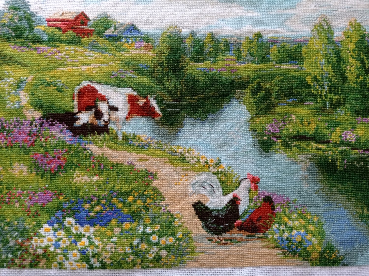 Вышитая картина Лето в деревне купить в интернет-магазине Ярмарка ...