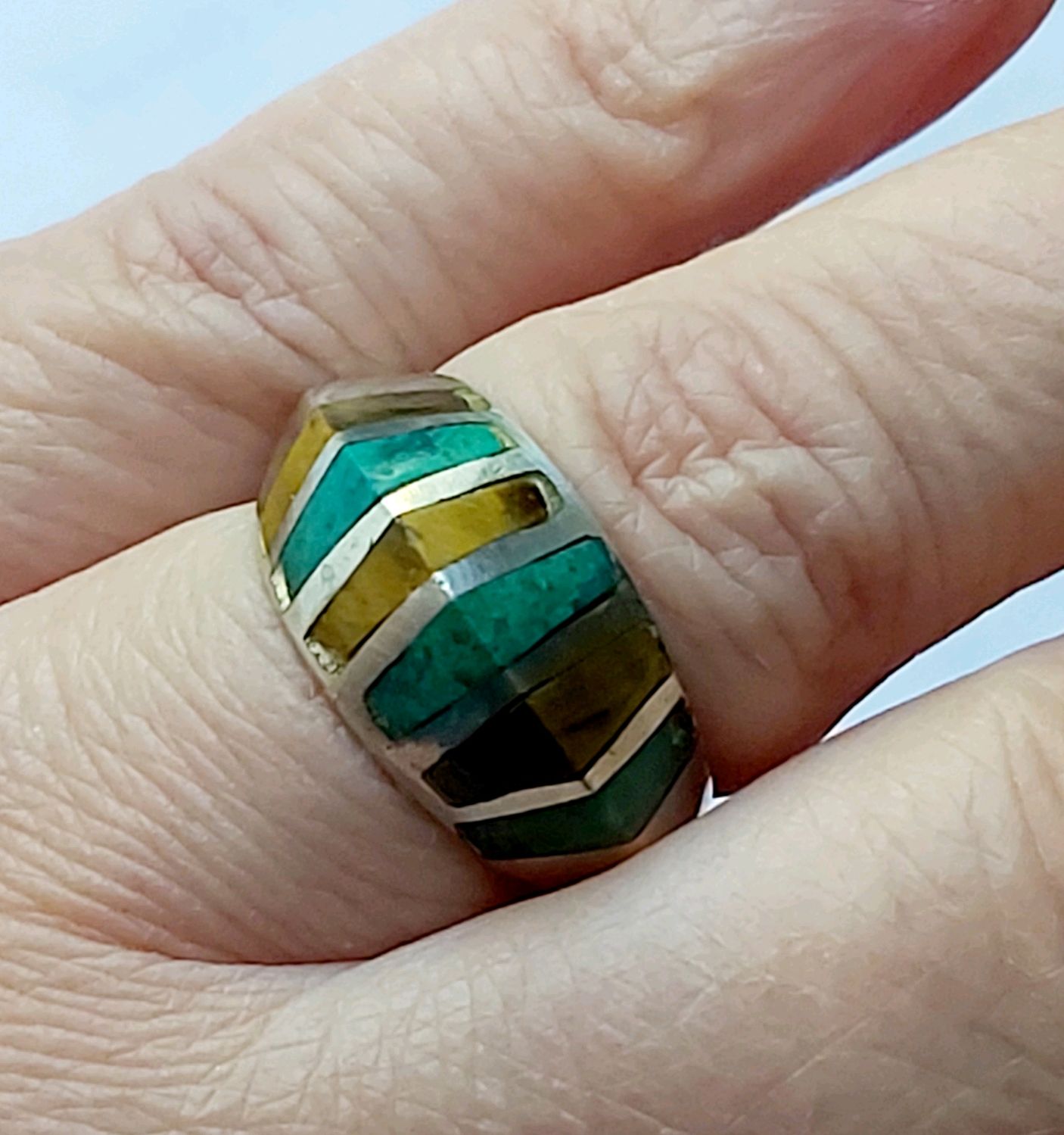 Винтаж: Кольцо Навахо, Зуни в стиле Art Deco Серебро 925 Бирюза ...