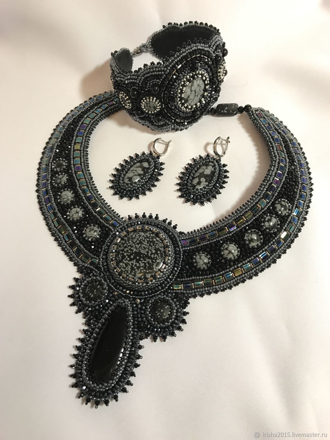 Комплект колье и серьги "Ночное рандеву" – заказать на Ярмарке Мастеров ...